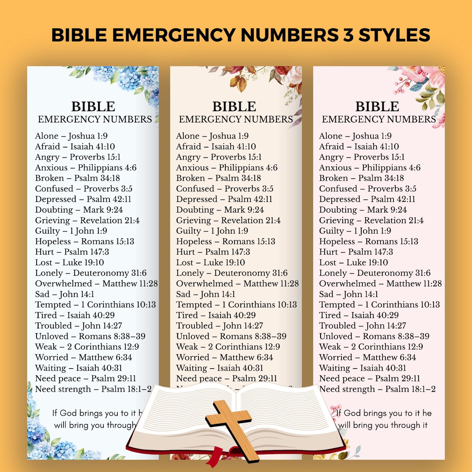 Bible Emergency Numbers Bookmark: Scripture Verse Guide (digital ...