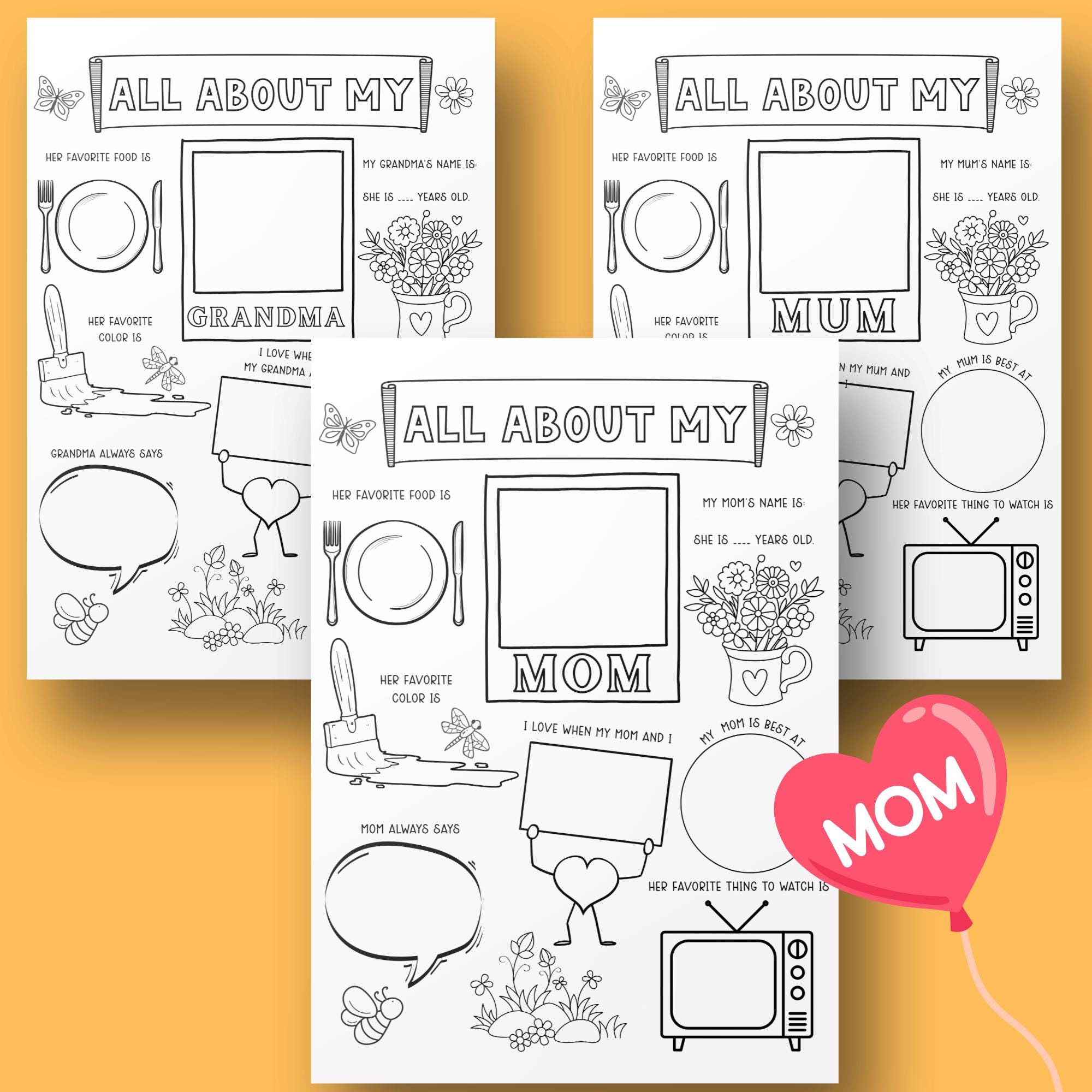 All About My Mom Worksheet | Mother's Day Coloring Page | Mother's Day ...