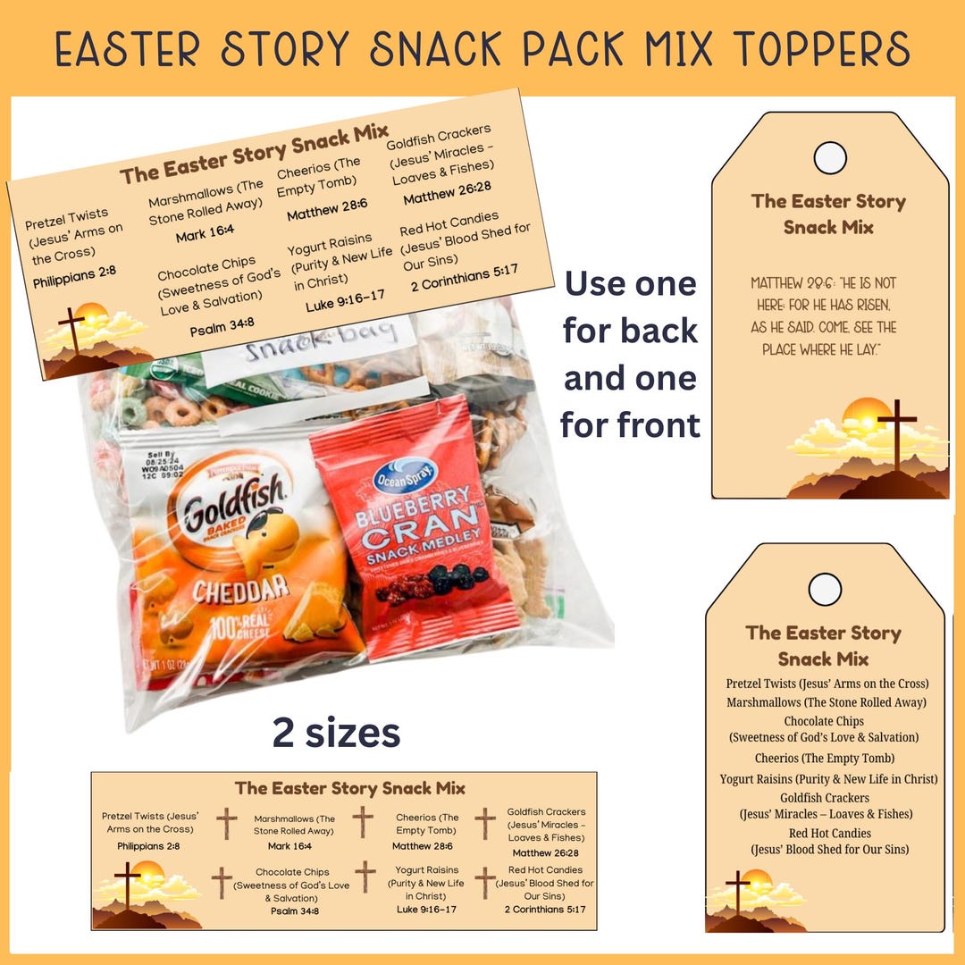 The Easter Story Snack Mix Printable Tag and Bag Topper Easter Basket ...
