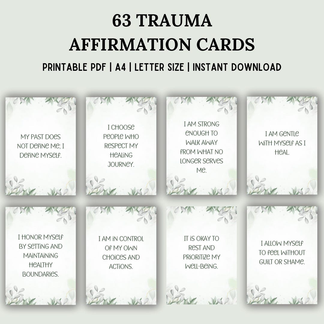 Trauma Affirmation Cards for Healing Printable Coping Tools for Anxiety ...