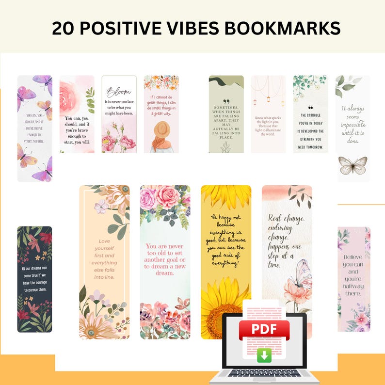 Positive Affirmation Bookmarks, DIY Printable, Positive Vibes Instant ...