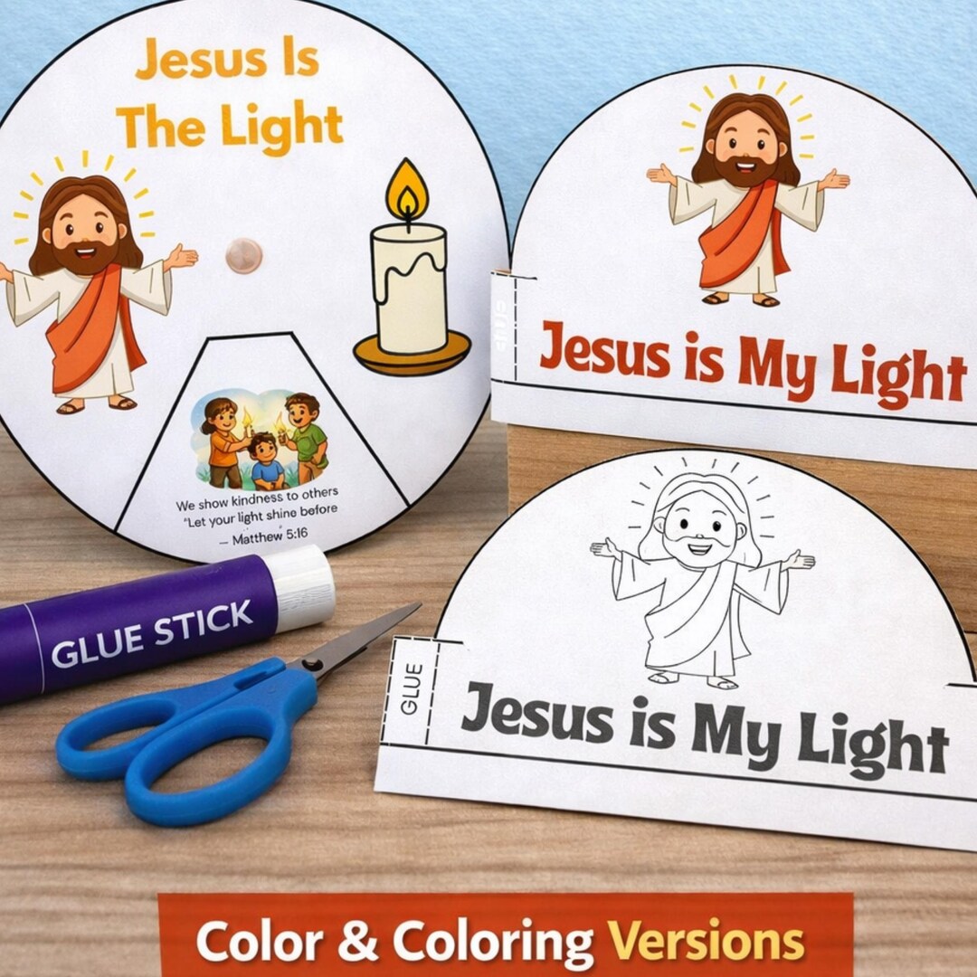 Jesus is the Light Craft, Coloring Craft Activity for Kids, Sunday ...