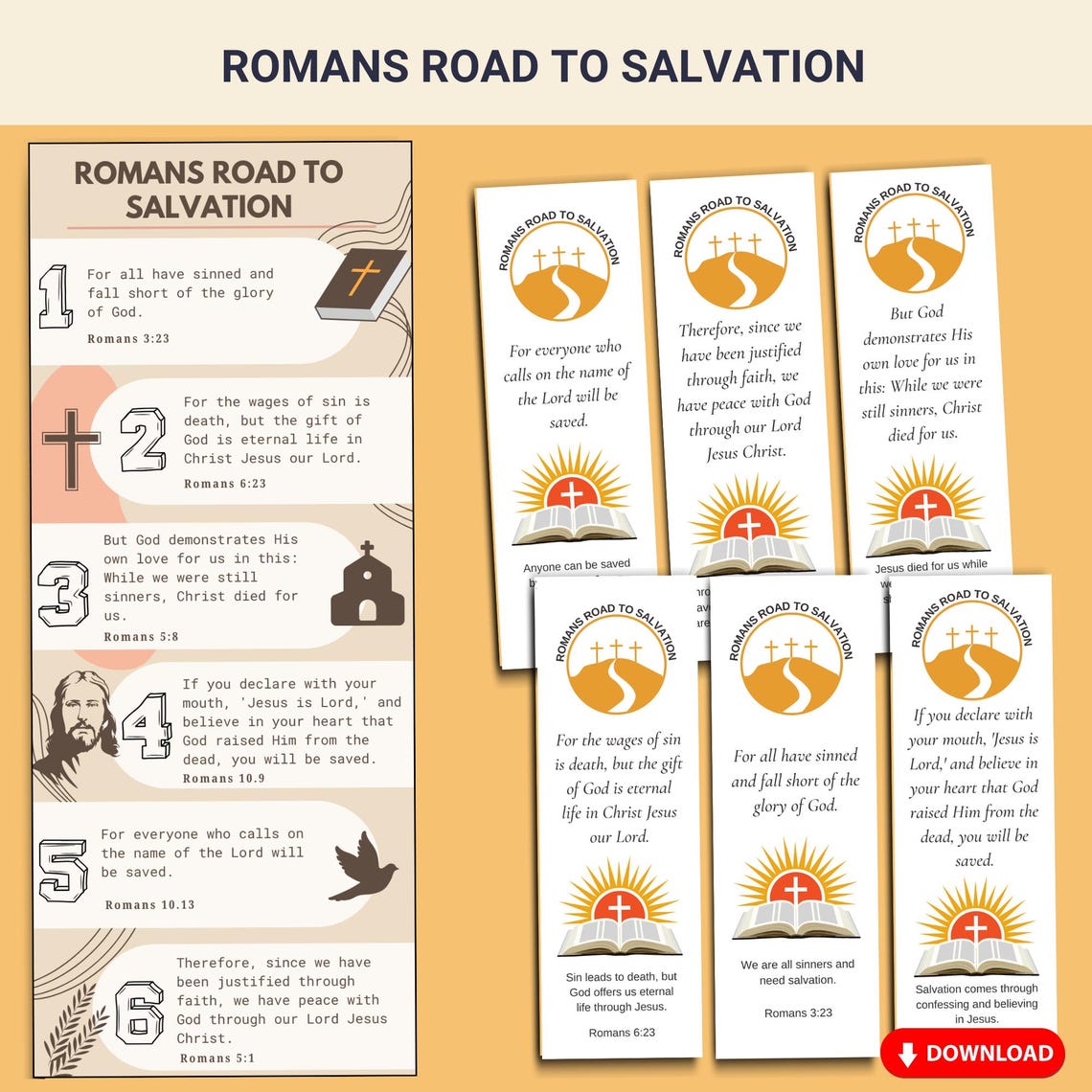 Romans Road to Salvation Printable: Gospel Tract Bookmarks (digital ...