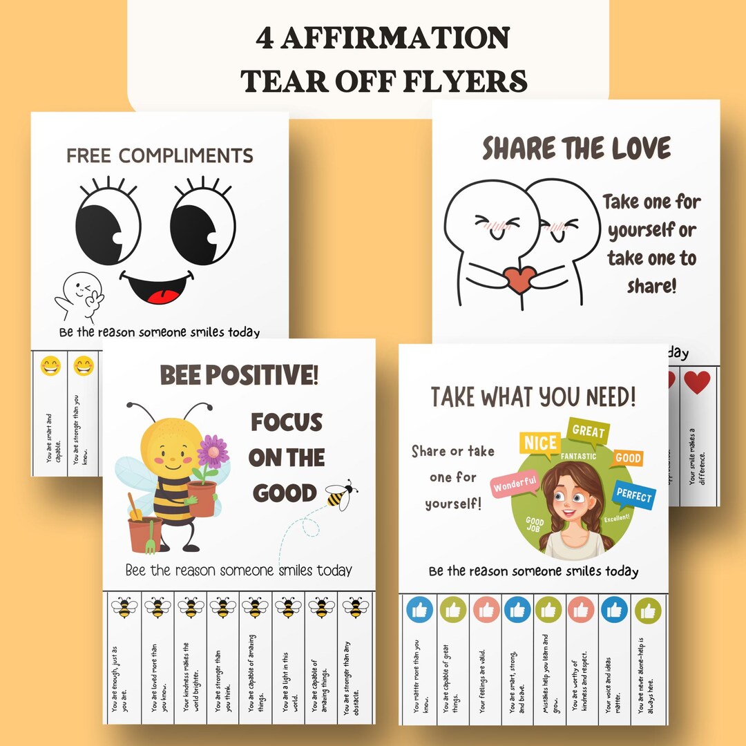 Compliment Tear off Flyer, Positive Affirmations for Kids, Tear off ...