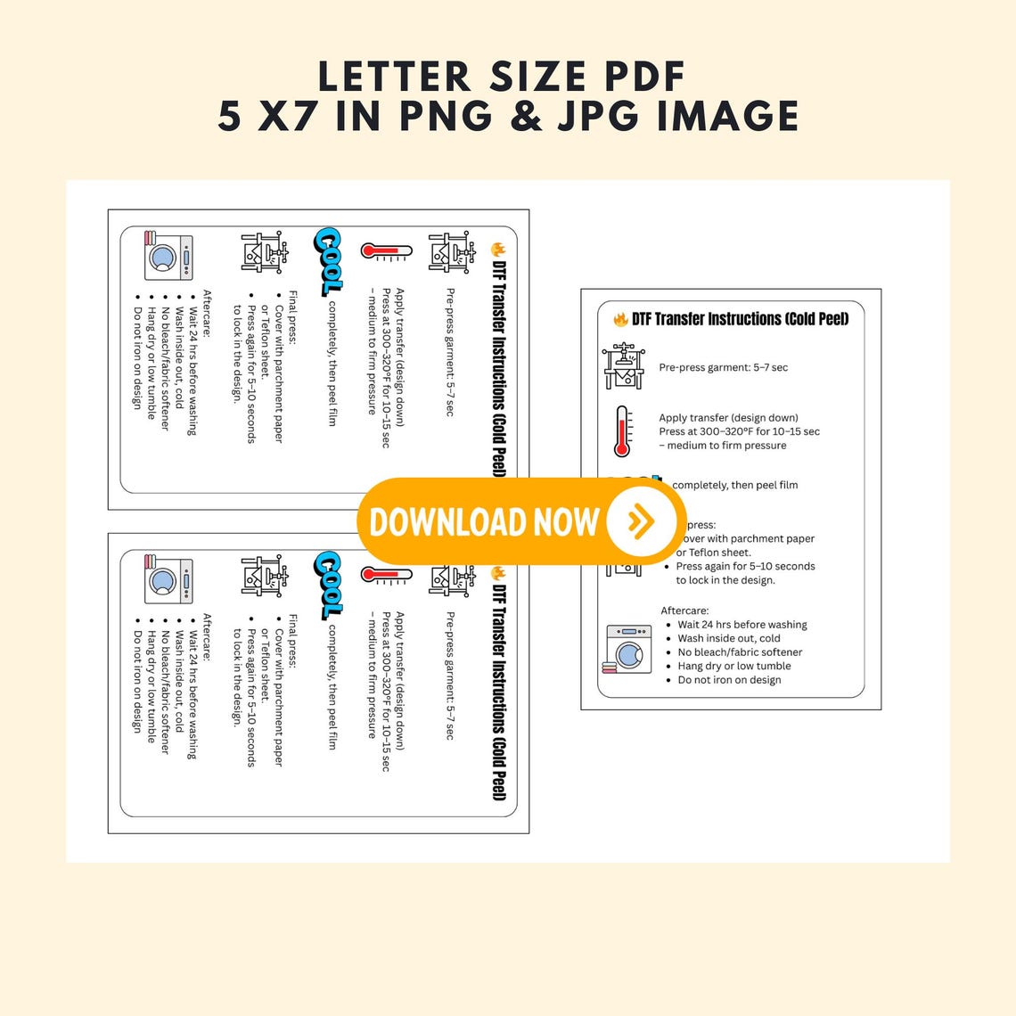 DTF Transfer Care Instructions Card: Printable PNG, JPG (digital ...