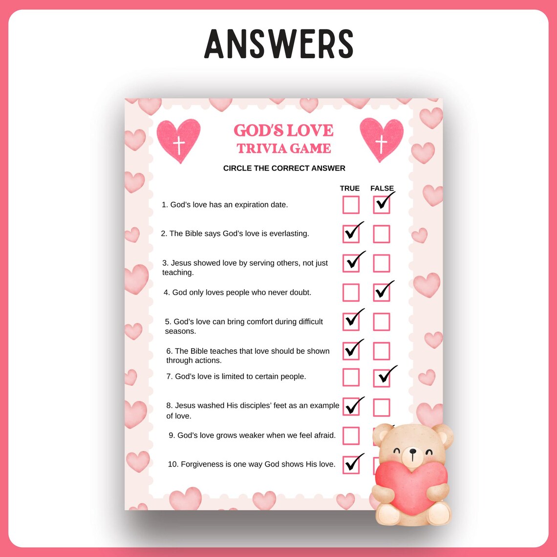 Gods Love Bible Trivia Game, Gods Love Game, Valentine’s Bible Trivia ...