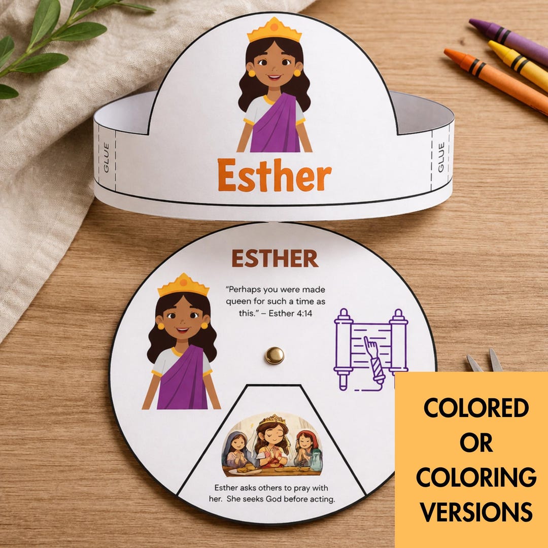 Queen Esther Bible Craft: Crown and Spinner, Sunday School Activity ...