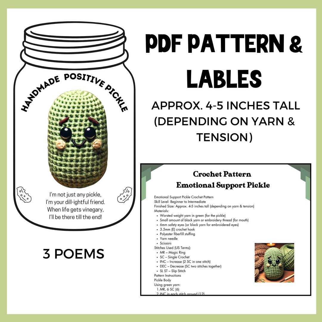 Crochet Emotional Support Pickle Pattern: Amigurumi Plushie (PDF) - Etsy