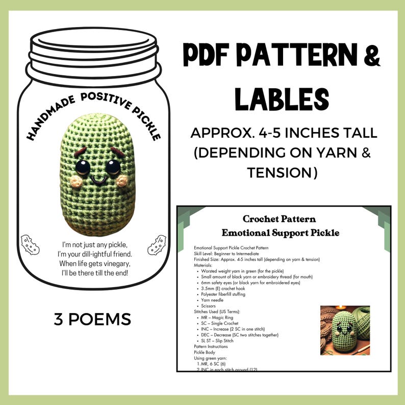 Crochet Emotional Support Pickle Pattern Emotional Pickle Printable ...