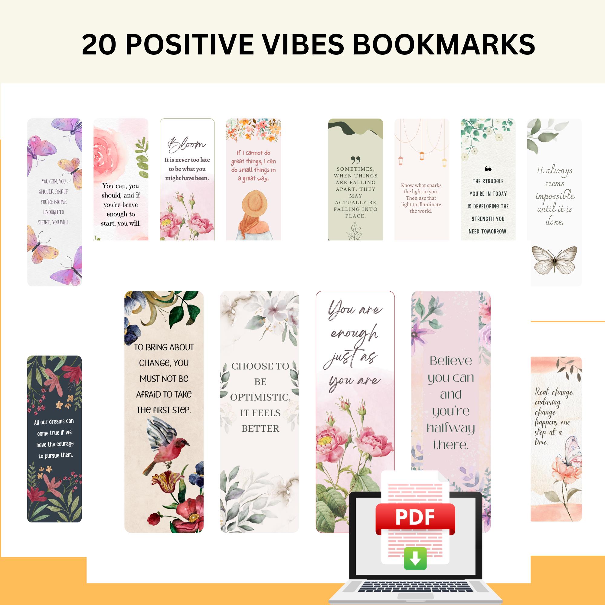 Positive Affirmation Bookmarks, DIY Printable, Positive Vibes Instant ...