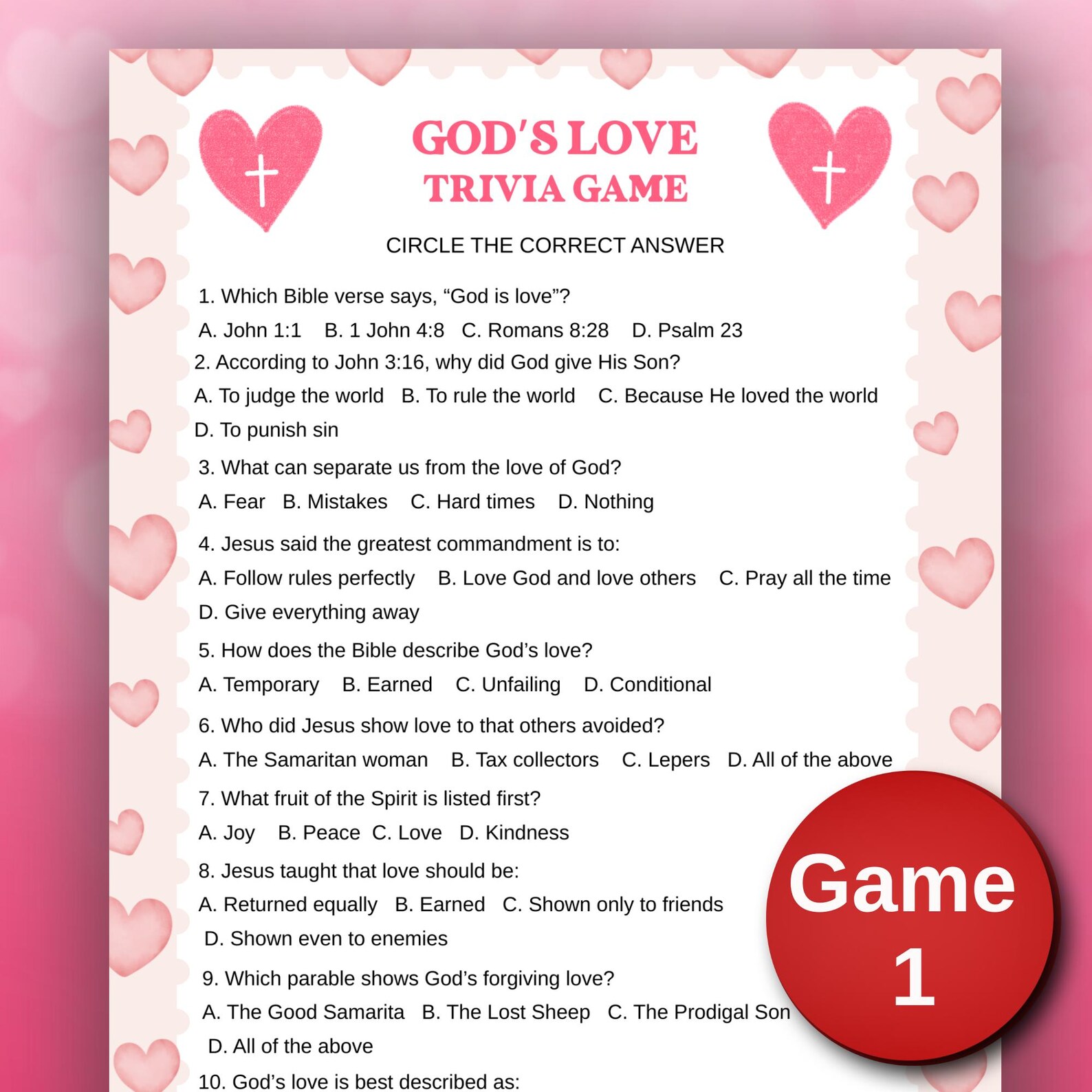 Gods Love Bible Trivia Game, Gods Love Game, Valentine’s Bible Trivia ...