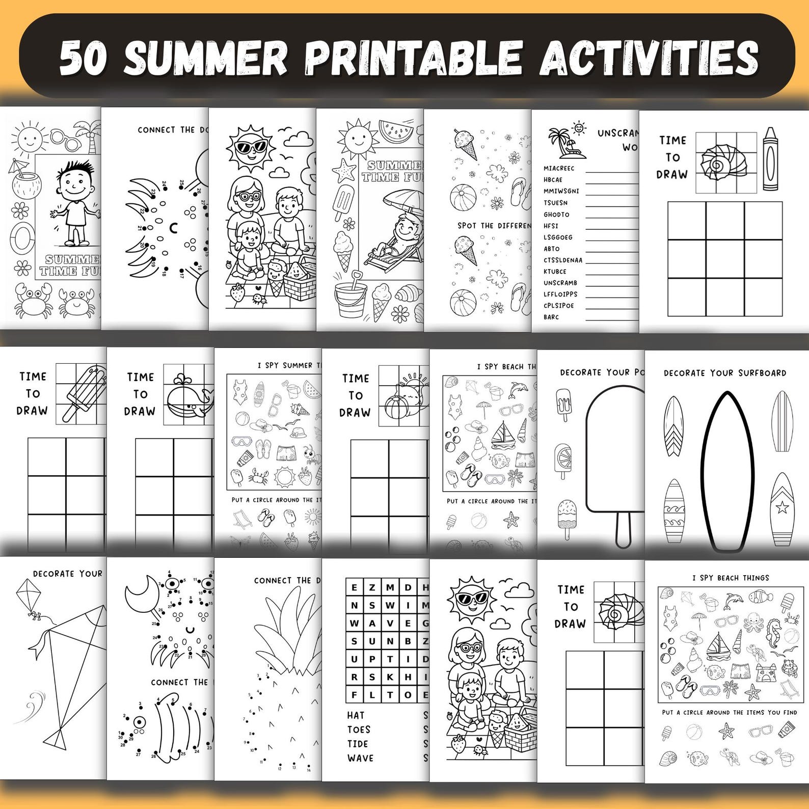 Summer Activity Pack for Kids Printable, Coloring Pages, Puzzles, Road ...