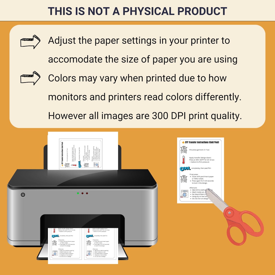 DTF Transfer Care Instructions Card: Printable PNG, JPG (digital ...