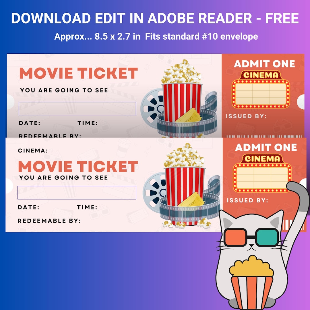 Editable Movie Night Ticket Template: Surprise Gift (digital Download ...