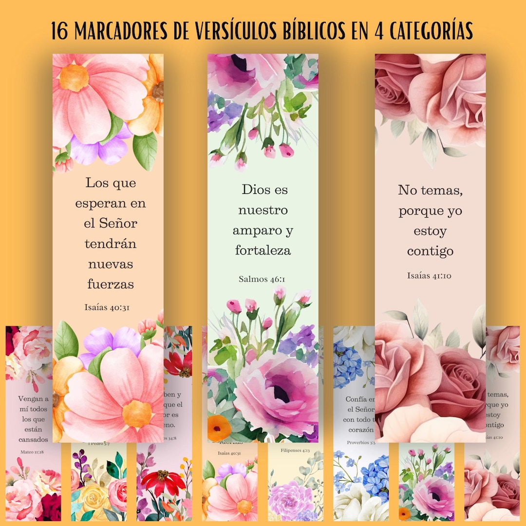 Spanish Bible Verse Bookmarks, Printable Christian Bookmark Set, Floral ...
