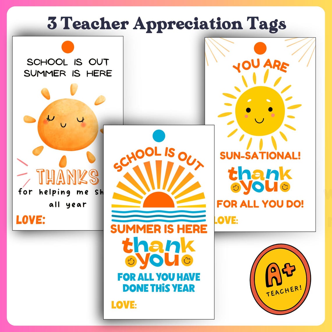 Sunshine Teacher Appreciation Gift Tags: Printable Thank You (digital ...