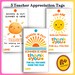 Sunshine Teacher Appreciation Gift Tags: Printable Thank You (digital ...