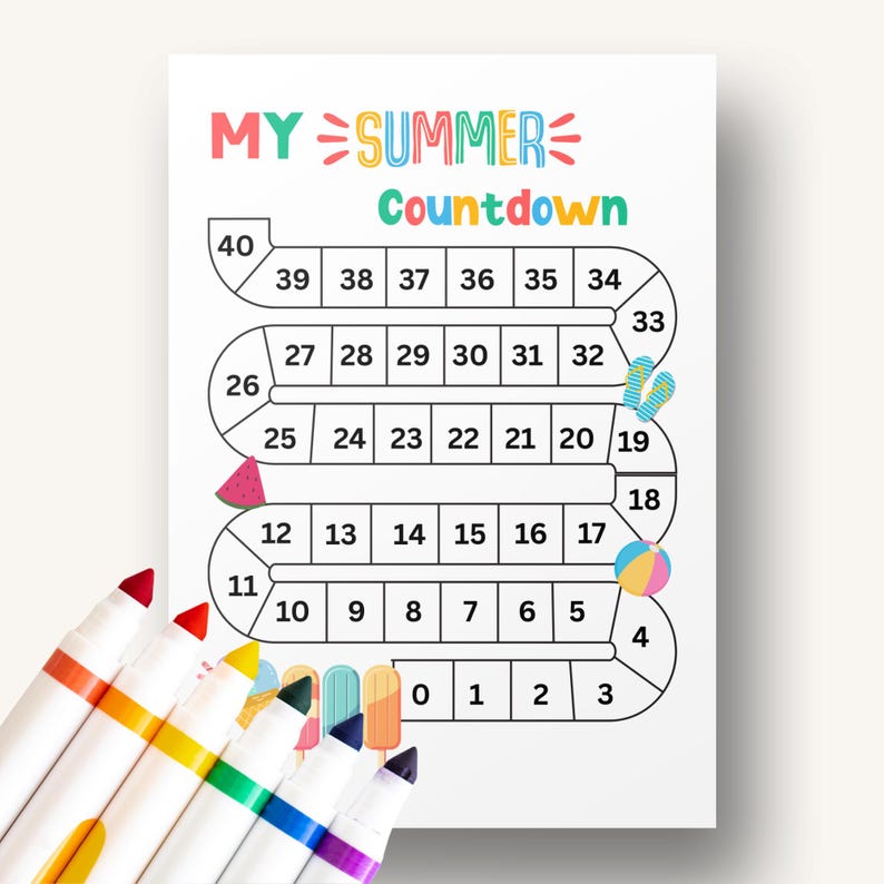 Summer Break Countdown Printable: Kids Holiday Calendar (PDF) - Etsy
