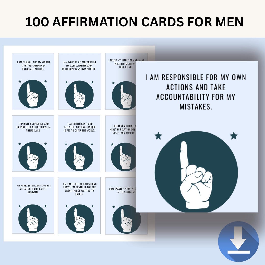 Affirmation Cards for Men, Printable Self-care Deck, Daily Positive ...