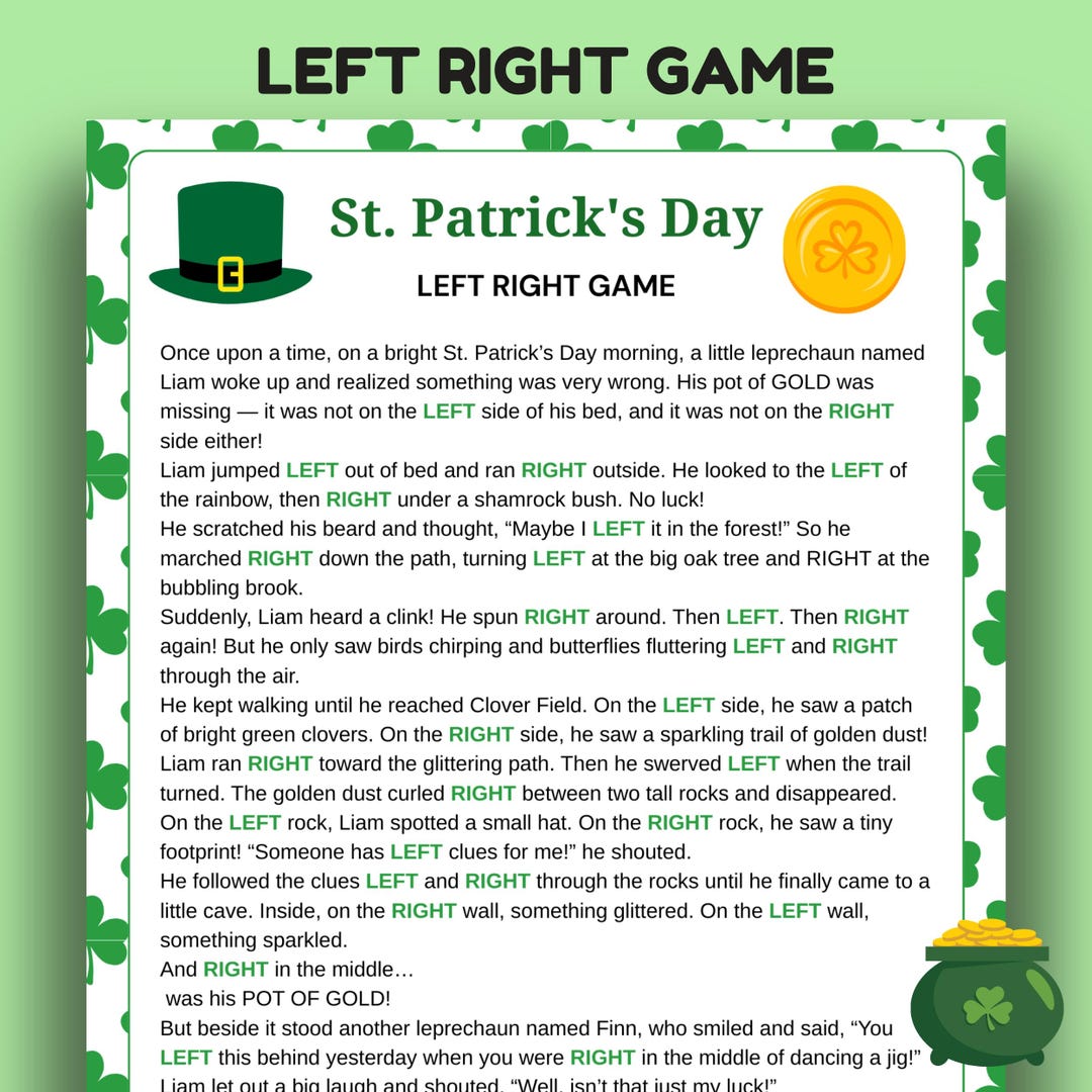 St. Patrick's Day Left Right Game: Printable Party Activity (PDF) - Etsy