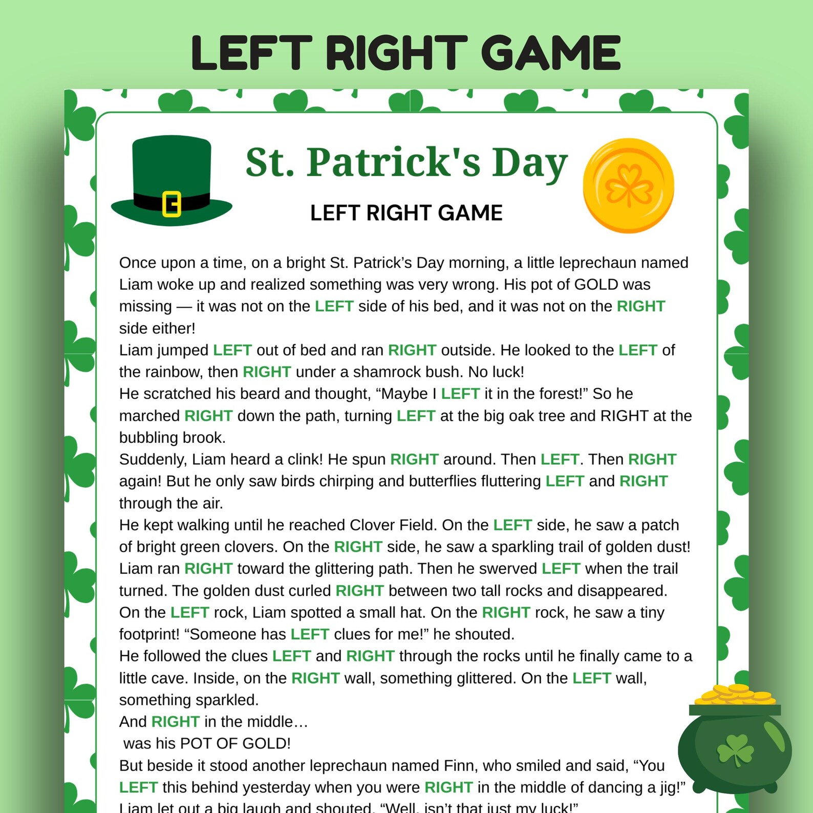 St. Patrick's Day Left Right Game: Printable Party Activity (PDF) - Etsy