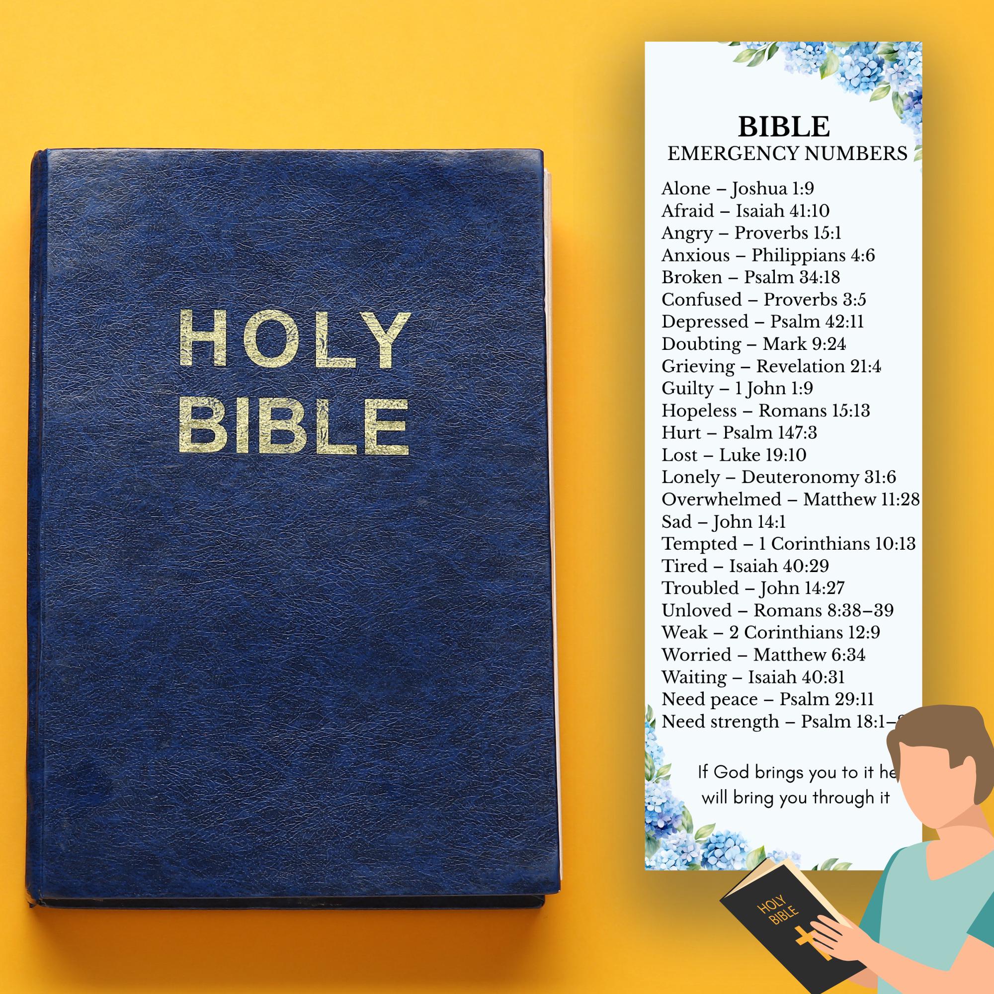 Bible Emergency Numbers Bookmark: Scripture Verse Guide (digital ...