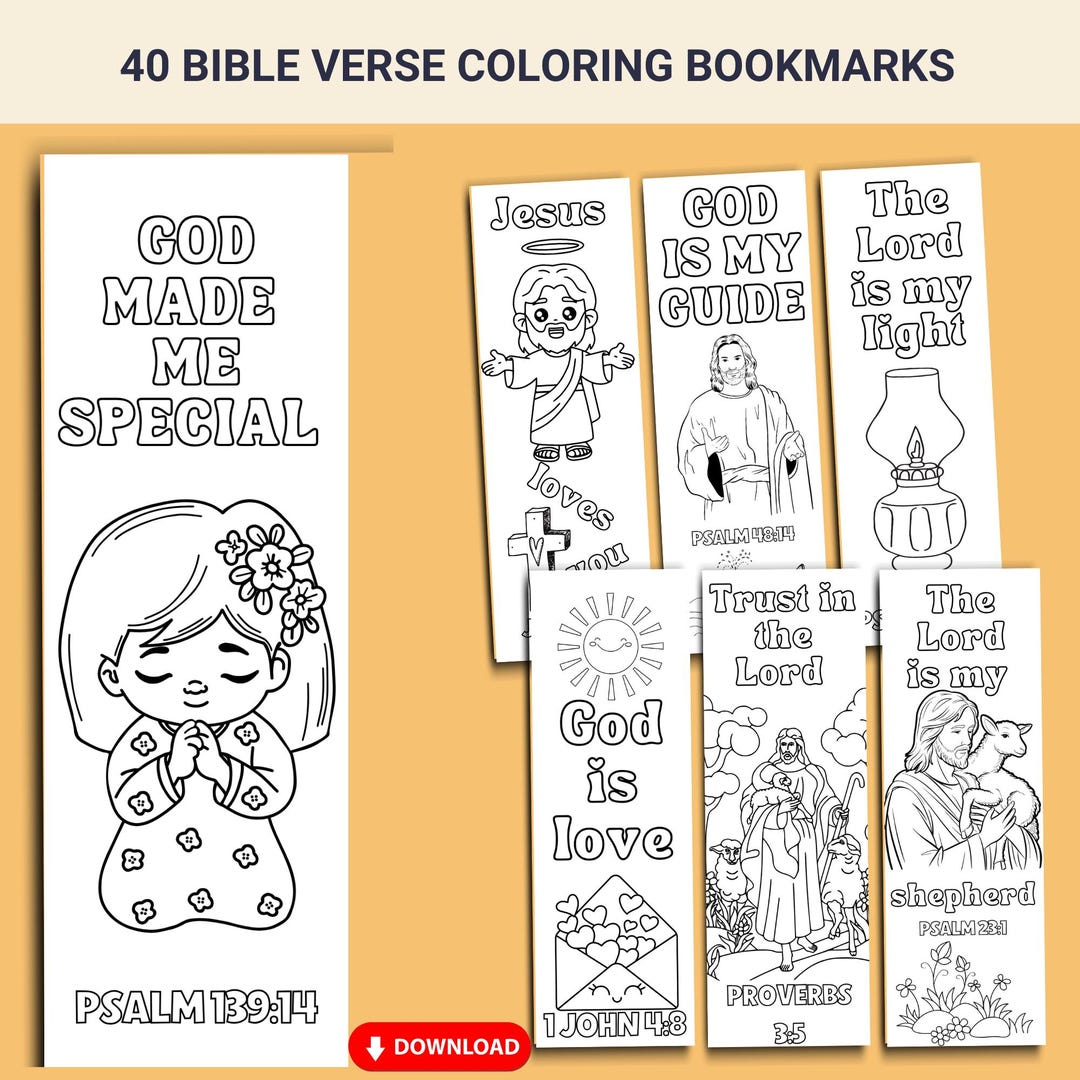 Bible Verse Coloring Bookmark Set Printable Christian Faith Bible Study ...