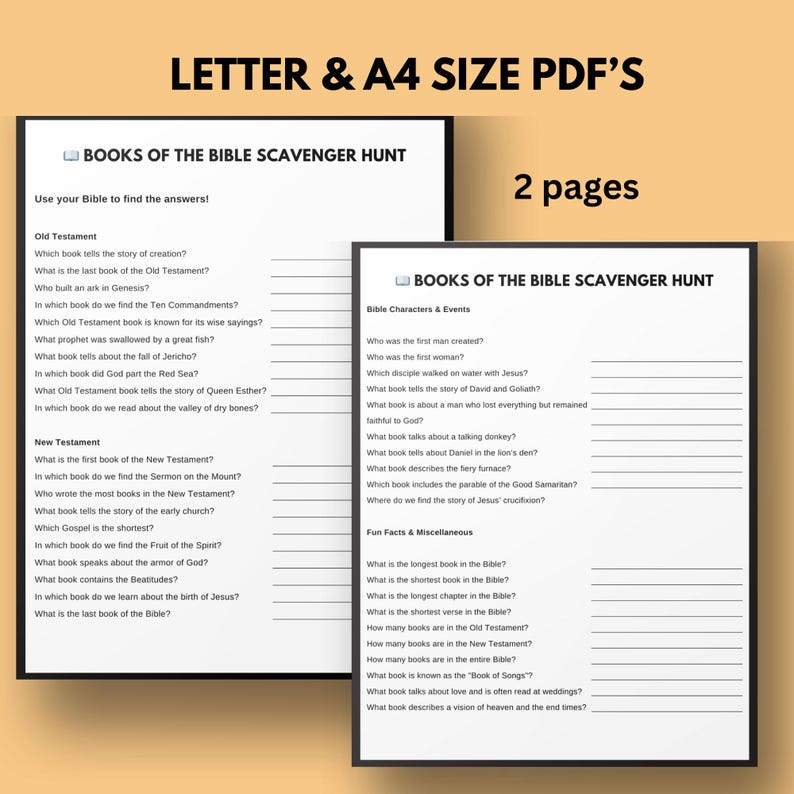 Church Scavenger Hunt Game Printable Books of the Bible Church Game ...