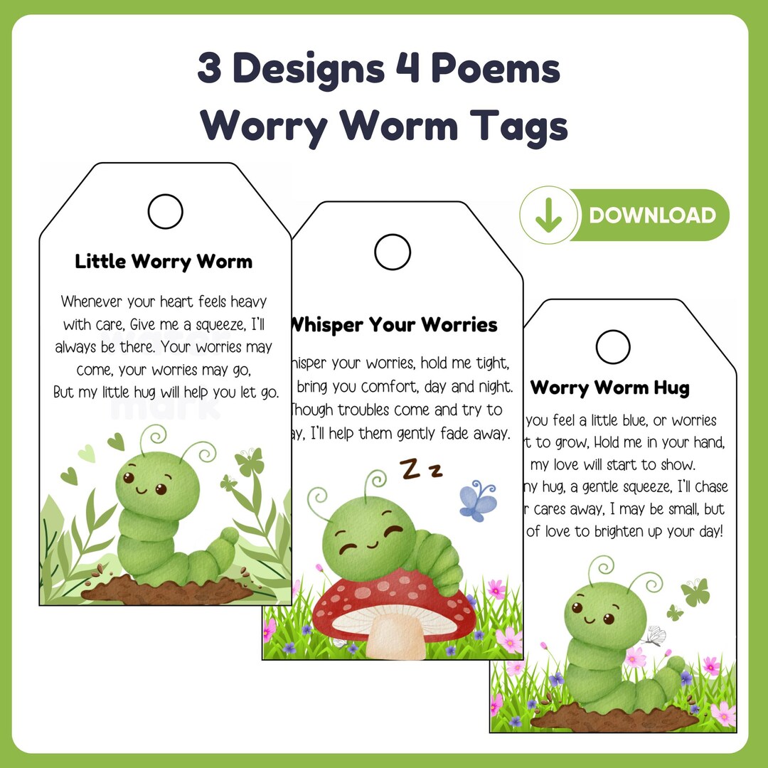 Printable Tag Worry Worm Crochet Poem Instant Download - Etsy
