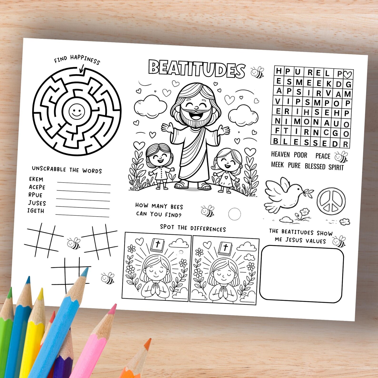 Beatitudes Coloring Pages Activities- Bible Verse Fun Printable ...