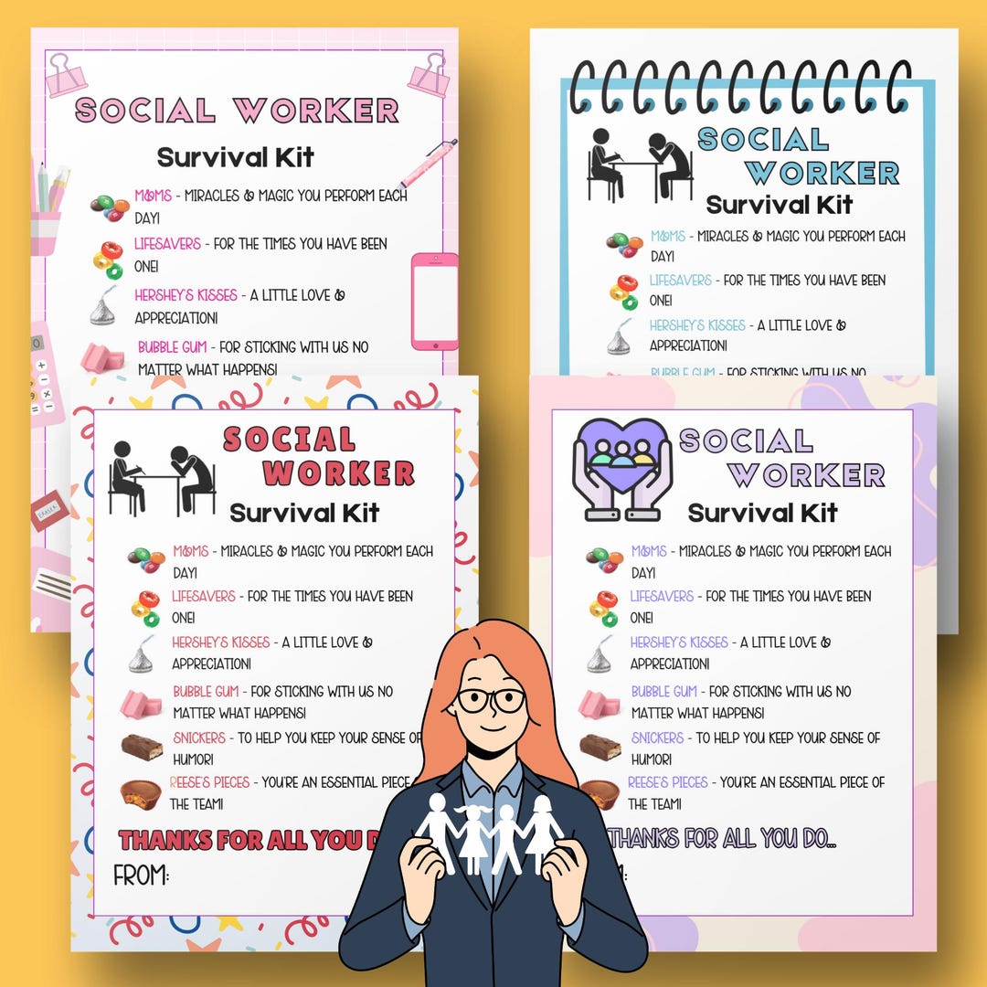 Social Worker Survival Kit Gift Tags Printable, Editable School Social ...