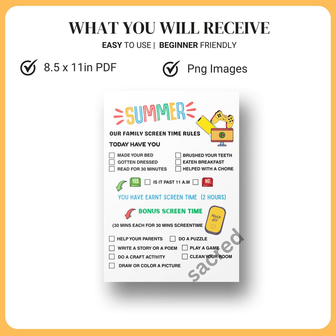 Summer Screen Time Rules - Printable Kids Checklist - Daily Chore ...
