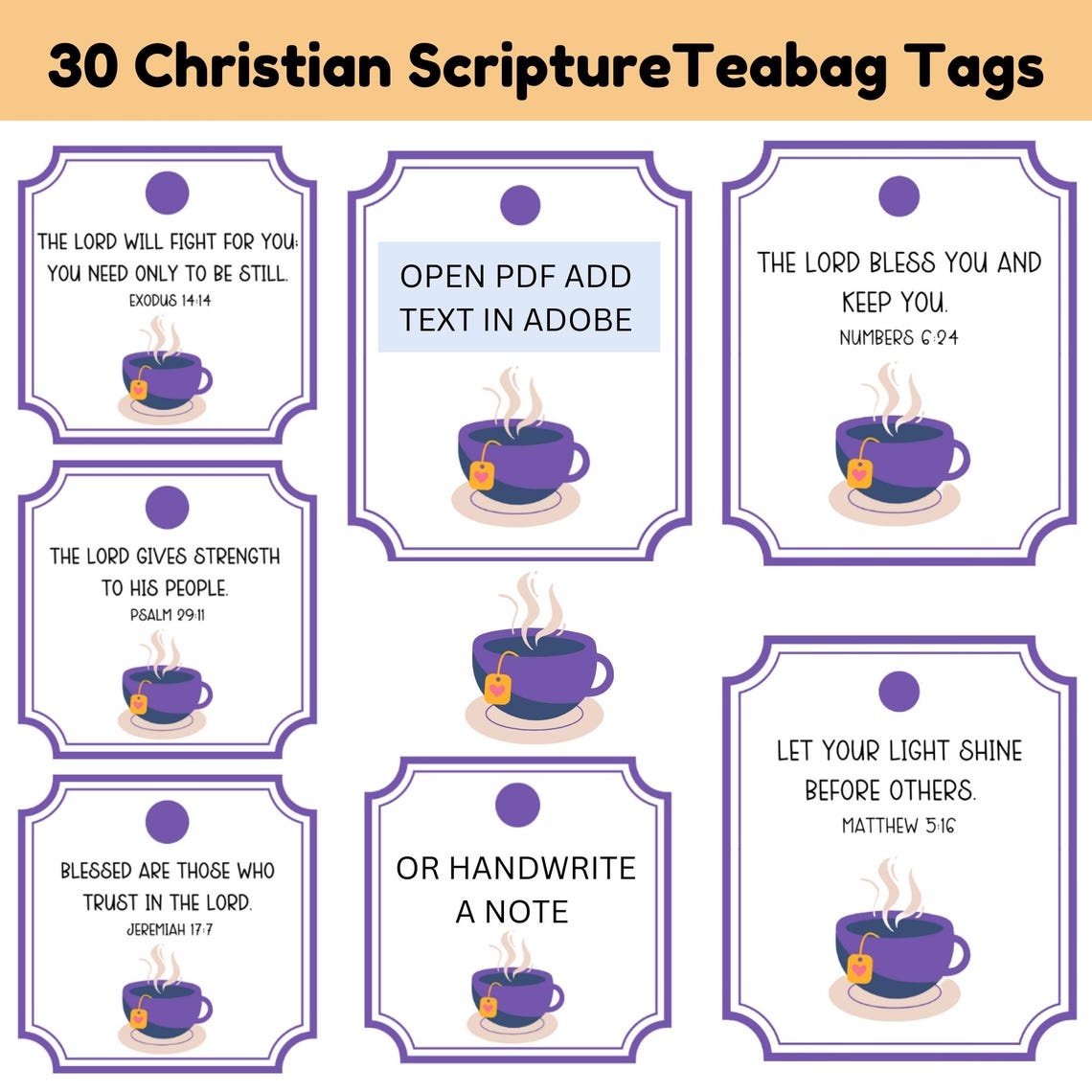 Printable Scripture Tea Tags, Tea Bag Tags for Mother's Day, Scripture ...