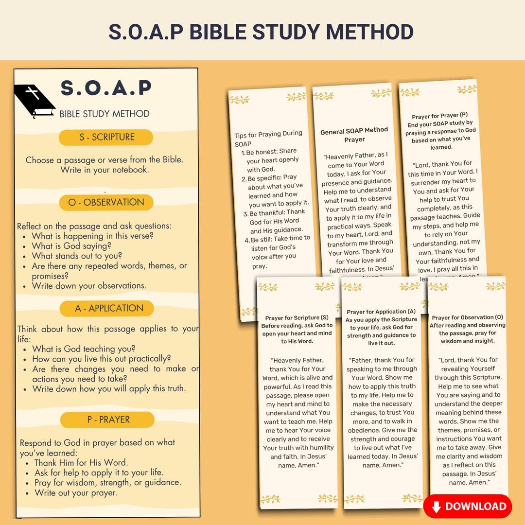 SOAP Bible Study Bookmarks, SOAP Bible Study Method Bookmarks Printable ...