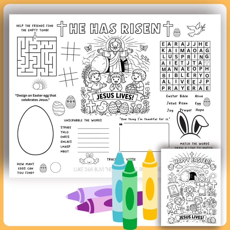 Sunday School Coloring Printable - Easter Activity Placemat for Kids ...