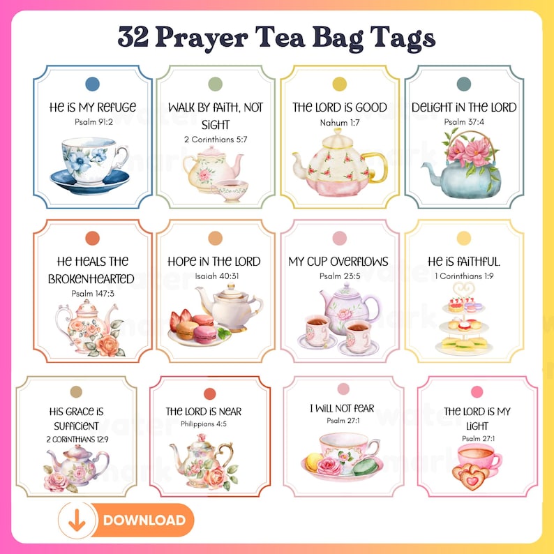 Scripture Tea Bag Tags - Printable Christian Bible Verse Favors for ...