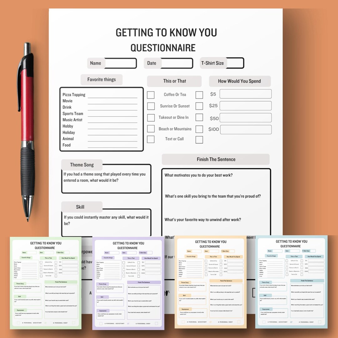 Getting to Know You Printable Coworker Questions All About Me Survey ...