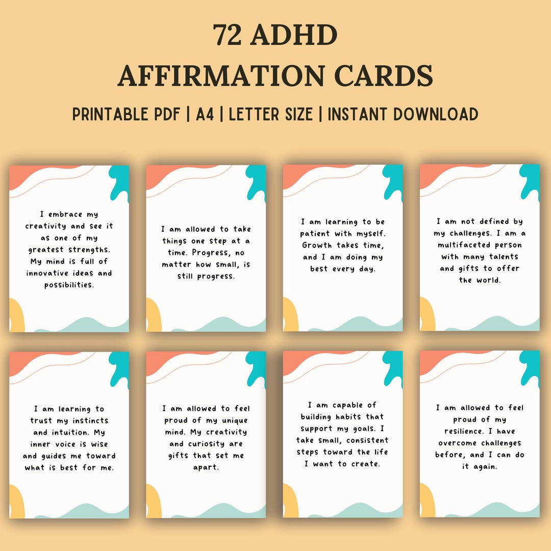 ADHD Affirmation Cards - Printable Tools for Daily Mental Health ...