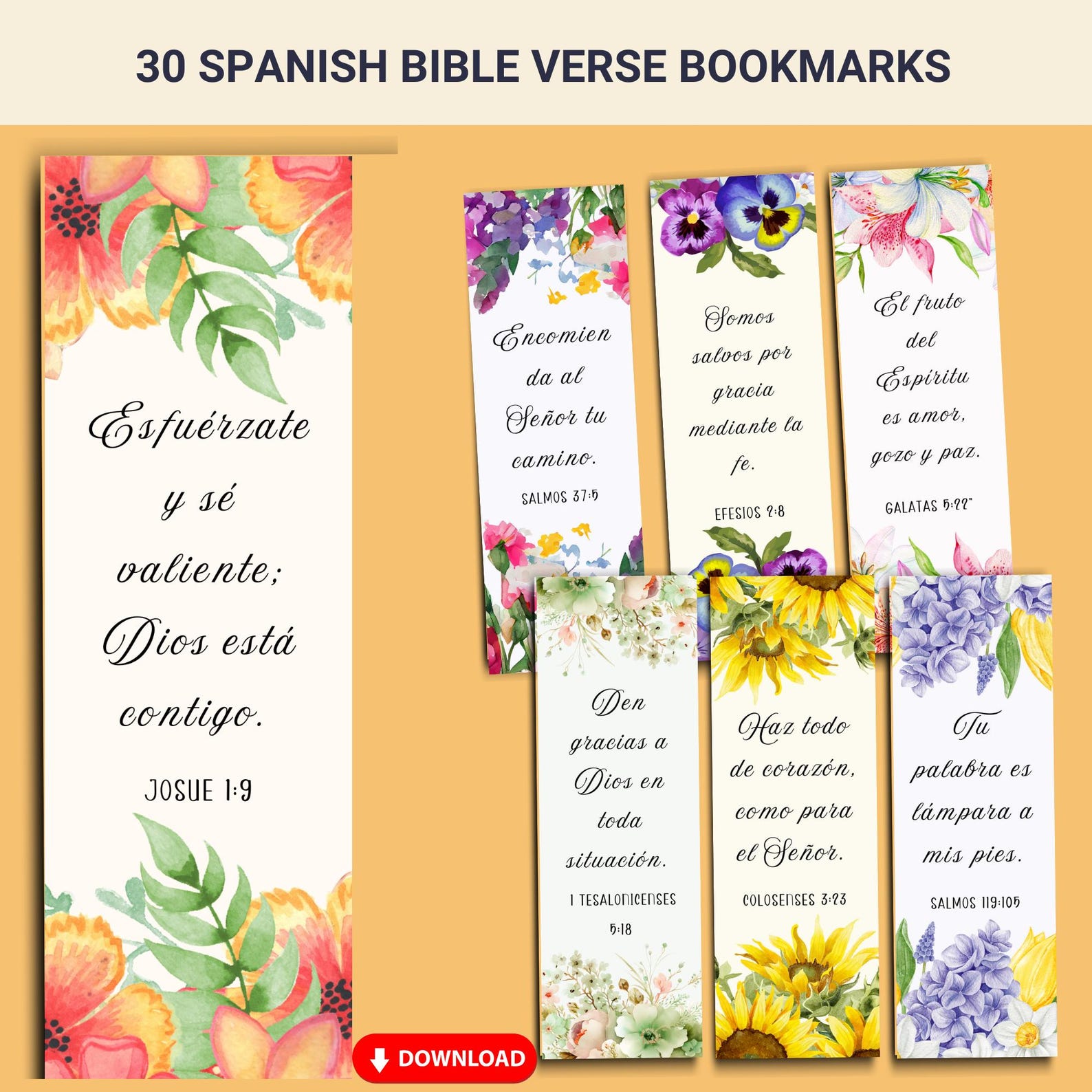 Spanish Bible Verse Bookmarks, Printable Christian Bookmarks Set ...
