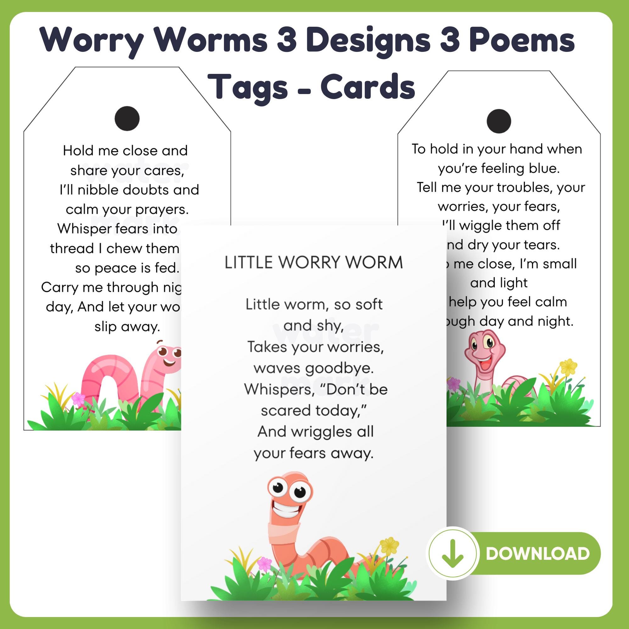 Printable Tag Worry Worm Cute Gift Tags for Kids Crochet Worry Worm ...