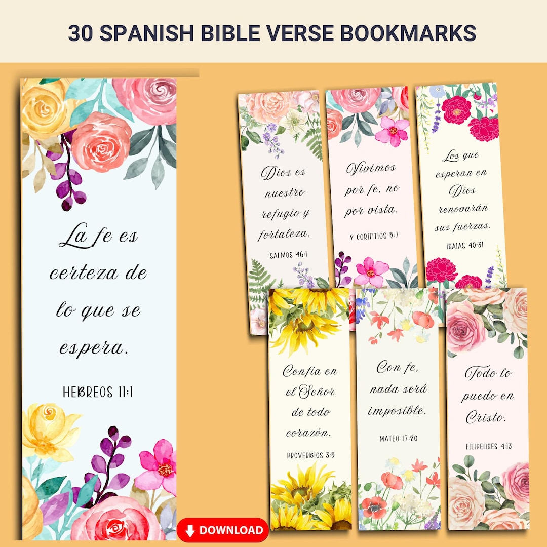 Spanish Bible Verse Bookmarks, Printable Christian Bookmarks Set ...