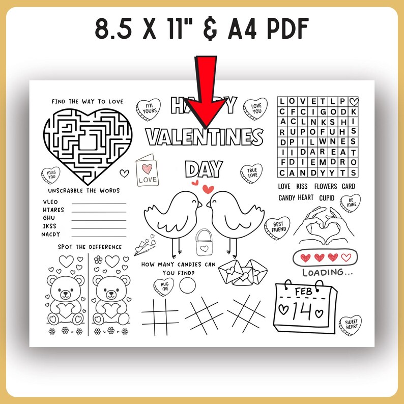 Valentine's Day Activity Page for Kids - Printable Custom Valentine ...