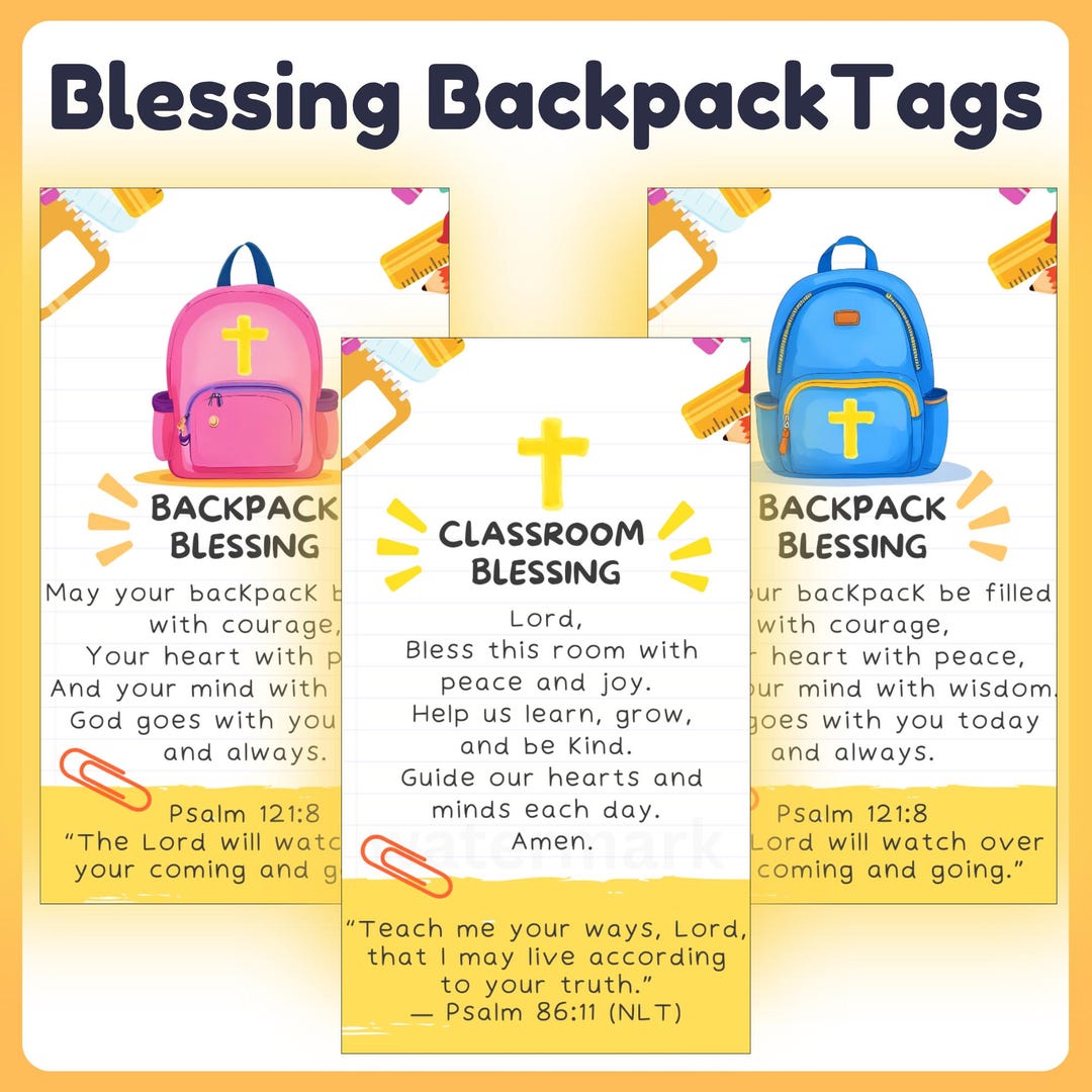 Printable Backpack Blessing Tags, First Day of School Prayer Bag Tags ...