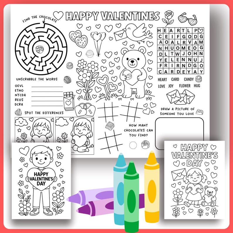 Valentine's Day Activity Placemat: Sunday School Coloring Printable - Etsy