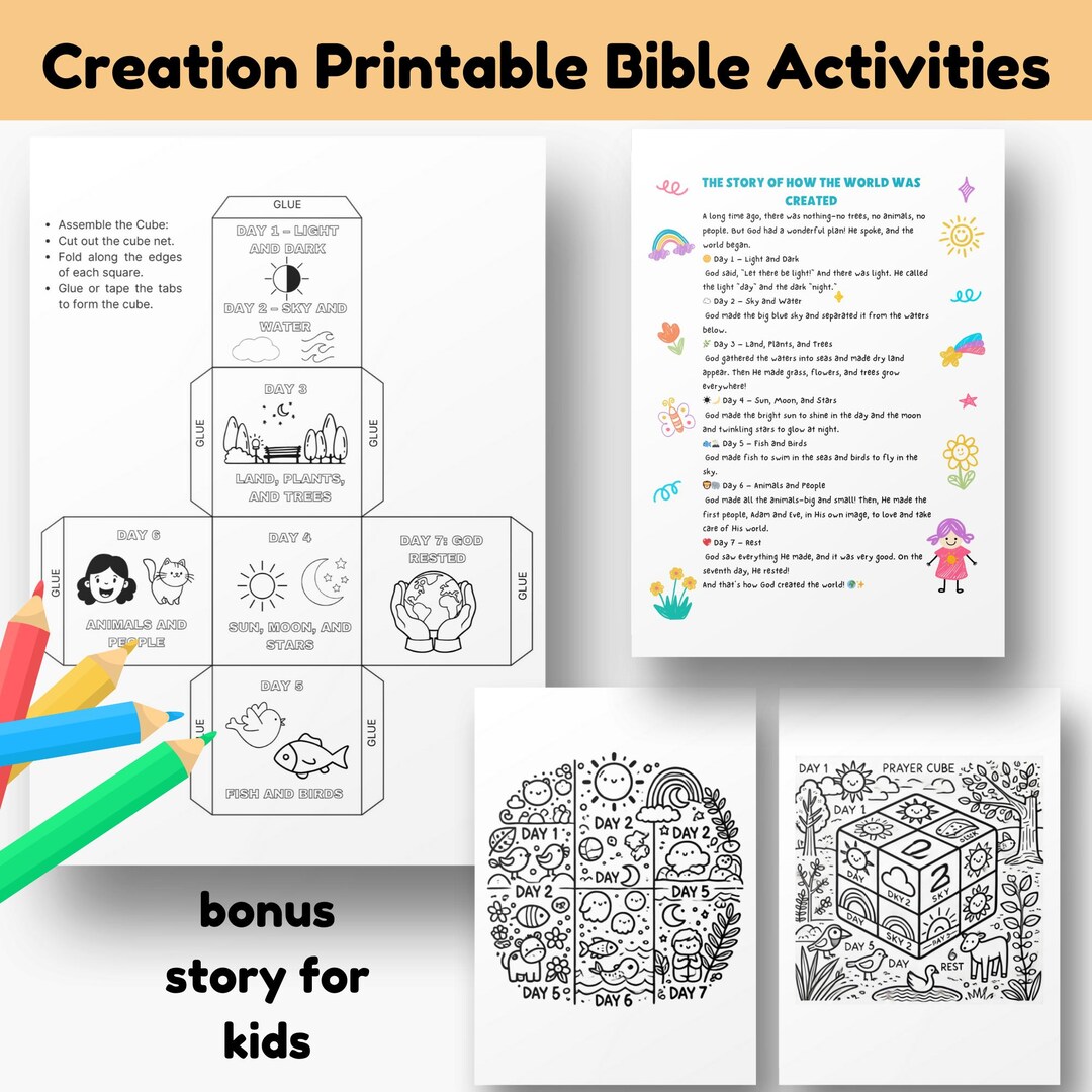 Prayer Cube God's 7 Days of Creation Printable Bible Story Coloring ...