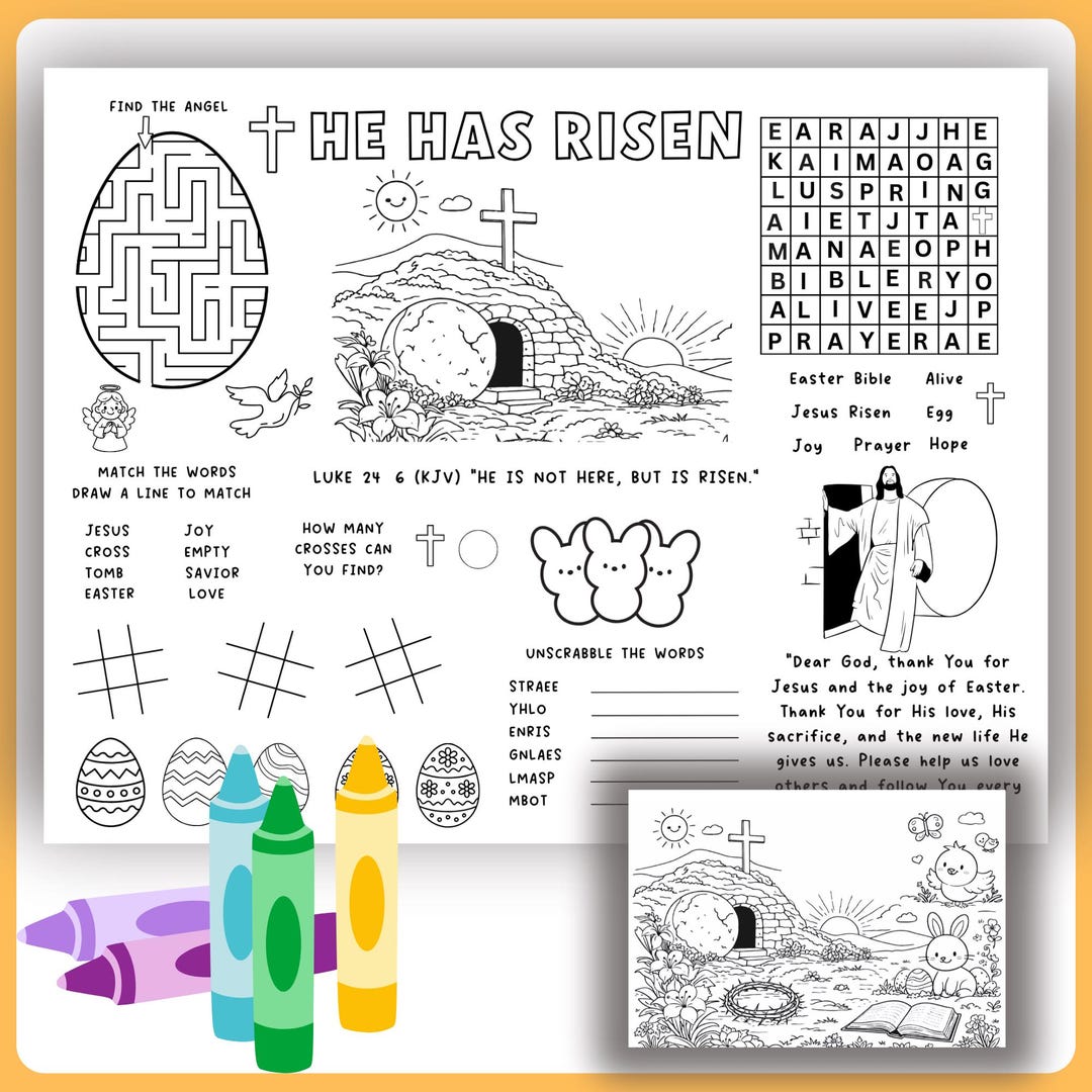 Easter Story Activity Placemat, Fun Sunday School Easter Craft, Kids ...