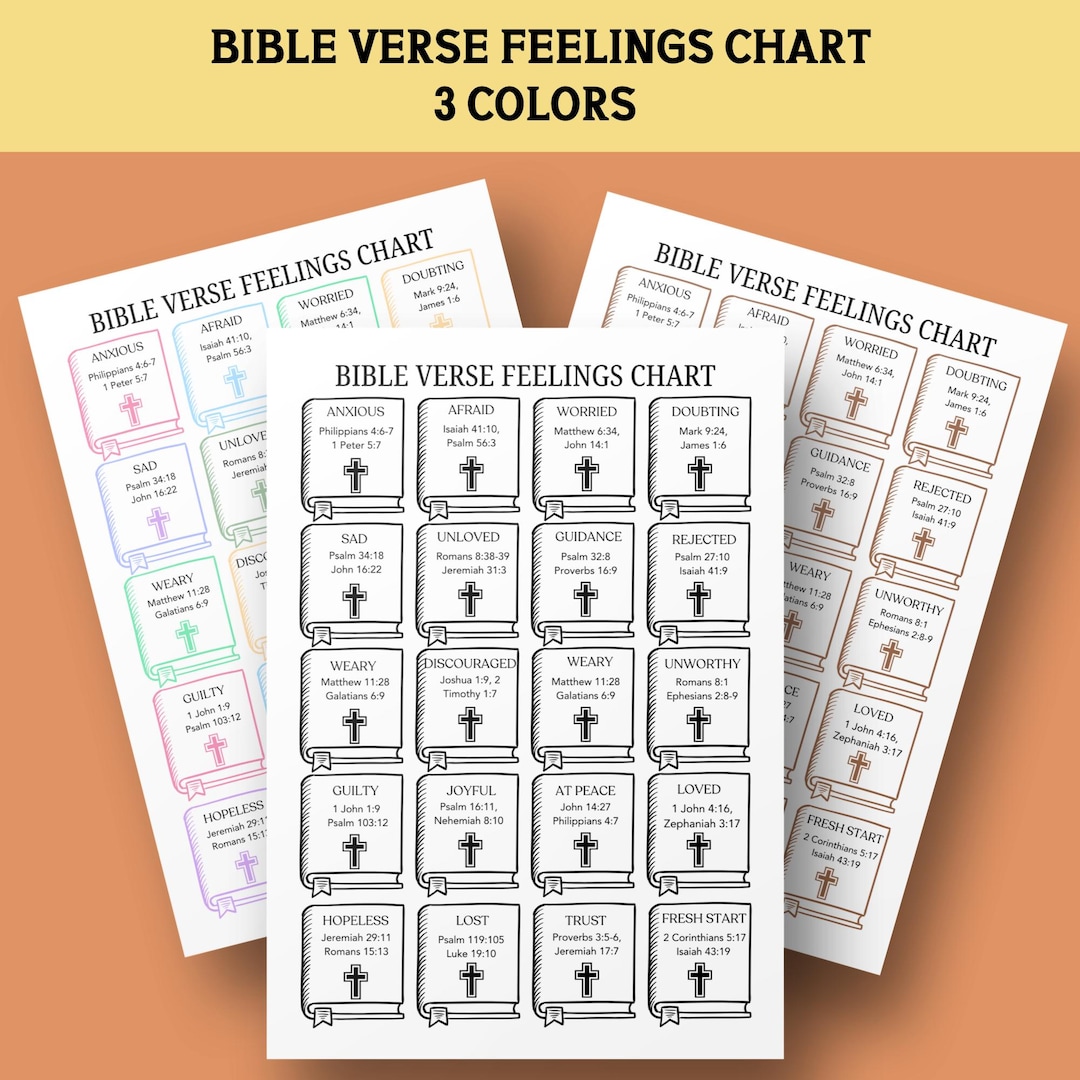 Bible Feelings Chart Printable, Emotions Wheel, Bible Verses for Each ...
