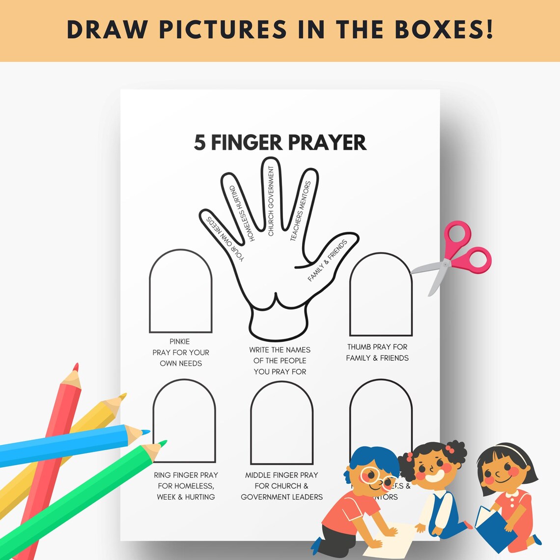 5 Finger Prayer for Kids, Handprint Art Craft, Sunday School Activity ...