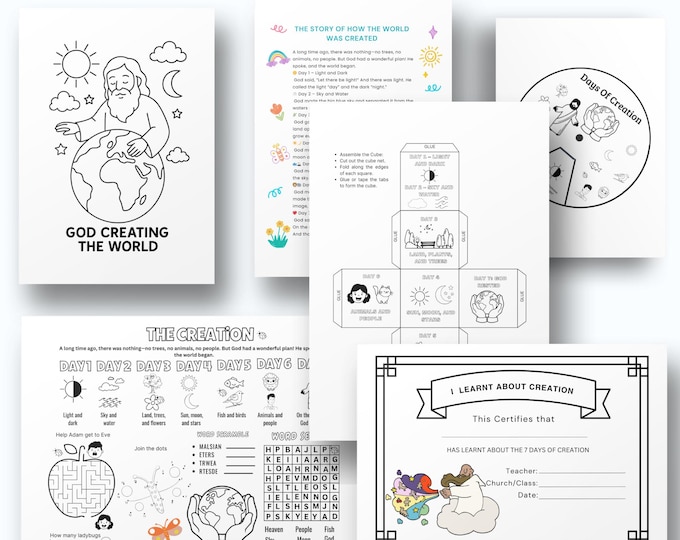 Days of Creation Flashcards, Sunday School Lesson, Bible Story Activity ...