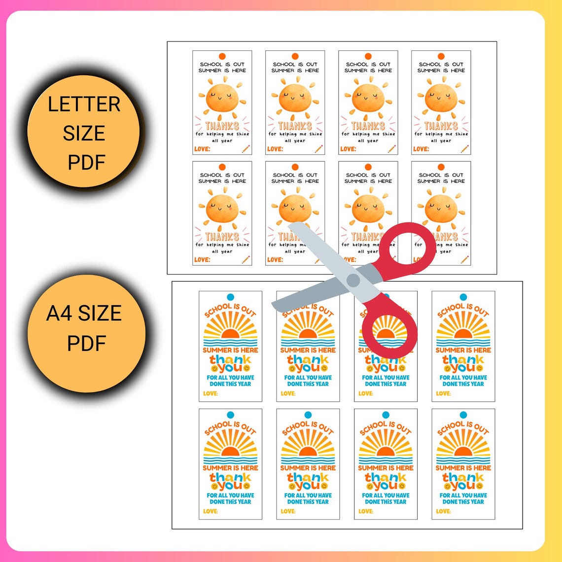 Sunshine Teacher Appreciation Gift Tags: Printable Thank You (digital ...